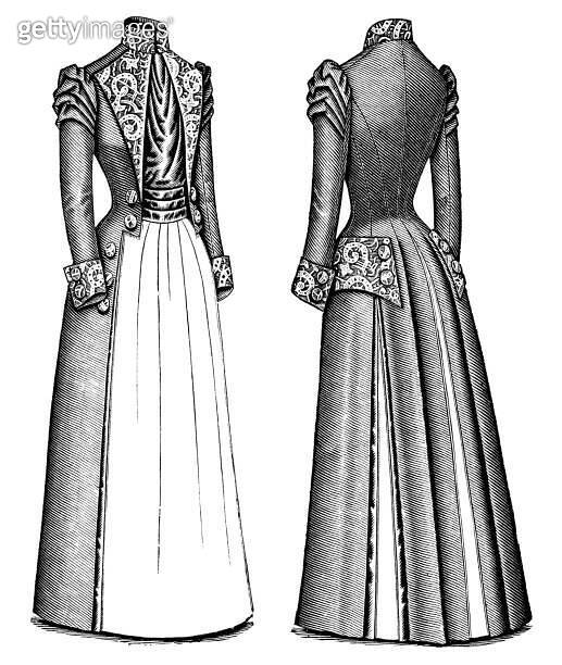 1890s Victorian Fashion, Ladies Polonaise Coat with Puffed Sleeves and ...