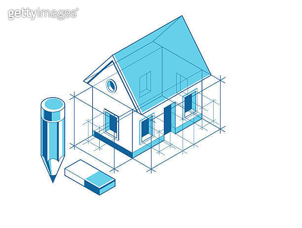 House project implementation embodiment concept, 3D isometric vector ...