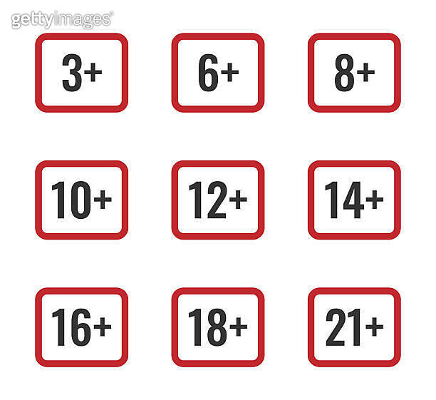 Age restriction signs, age limits icon set (2209314314) 일러스트, 무료 일러스트 ...
