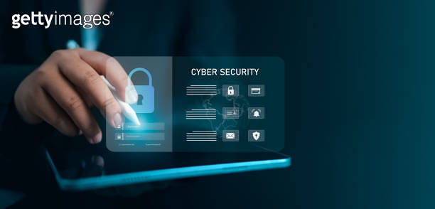 Cybersecurity and privacy concepts to protect data. Human use stylus ...