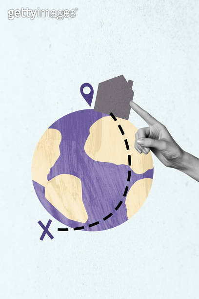 Vertical creative collage poster new home purchase across planet earth ...