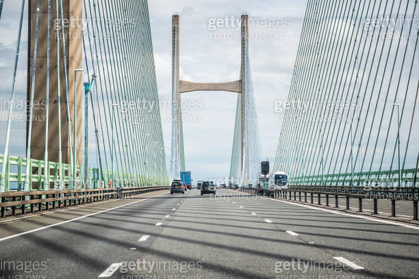 Driving on the Prince of Wales Bridge, the M4 motorway bridge over the ...