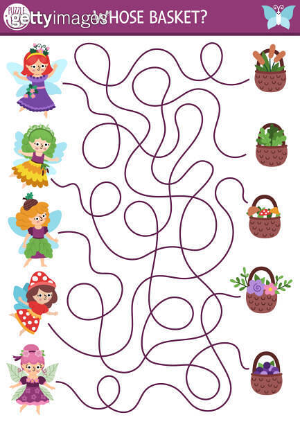 Fun maze for kids with woodland fairies and baskets with berry ...