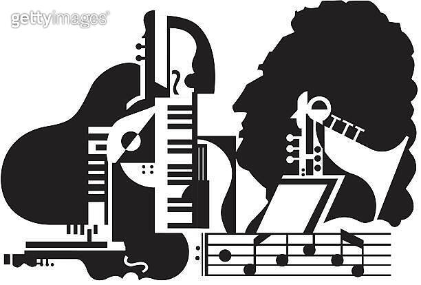 Music graphic montage, silhouette of composer Layered Also available in ...